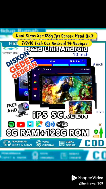 Dual Kipas 8g+128g Ips Screen Head Unit 7/9/10 Inch Car Android 14 ...